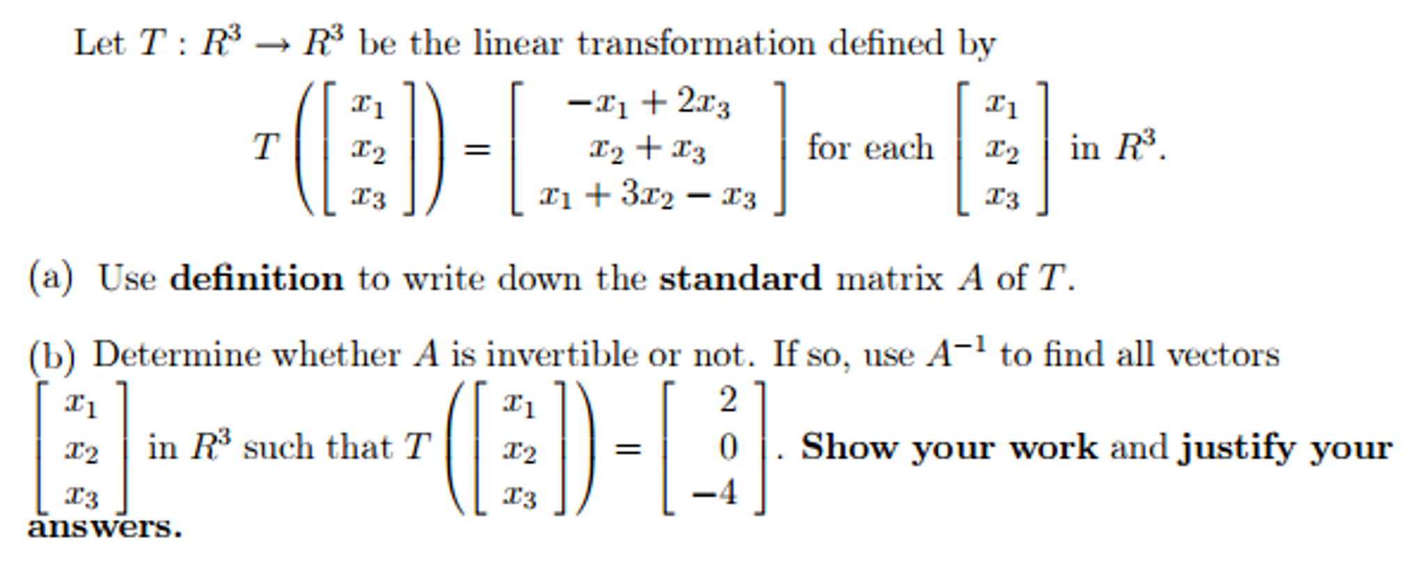 Solved Let T: R^3 rightarrow R^3 be the linear | Chegg.com