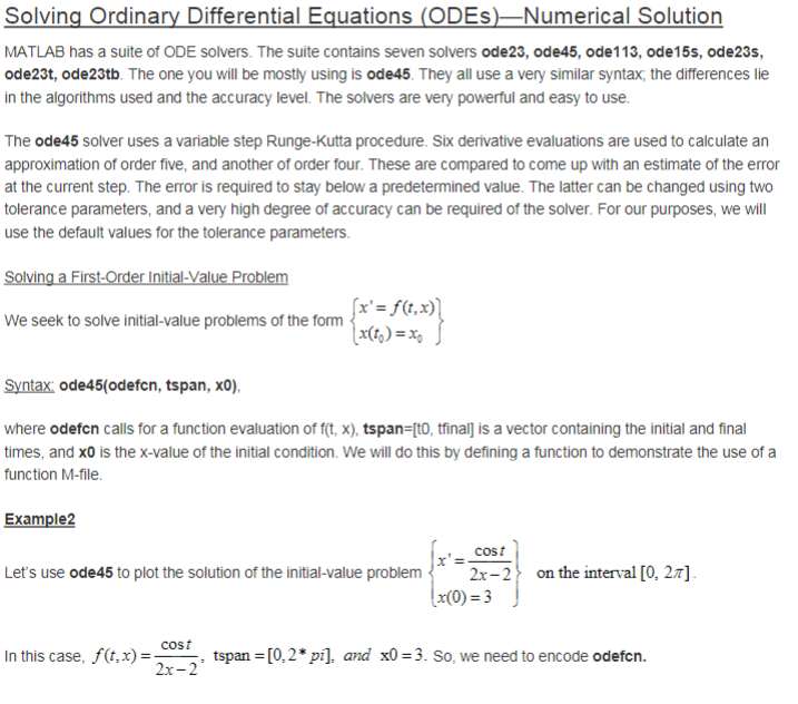 Solved Exercise 1 Use Ode45 As In Example2 To Plot A Chegg Solved Exercise 1 Use Ode45 As In Example2 To Plot A Chegg