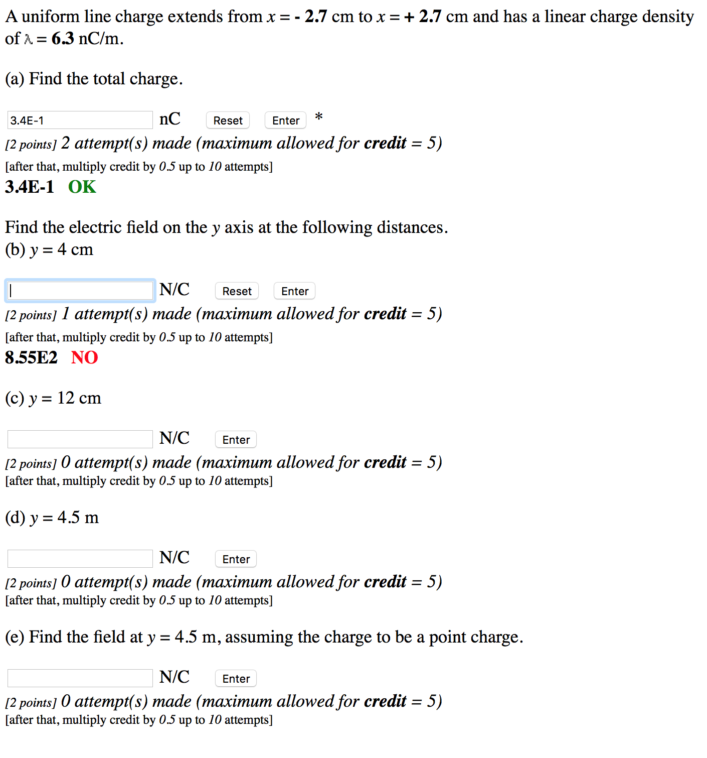 Solved A uniform line charge extends from x = - 2.7 cm to x | Chegg.com