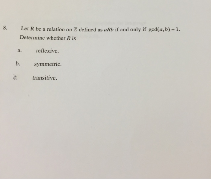 Solved Let R be a relation on Z defined as aRb if and only | Chegg.com
