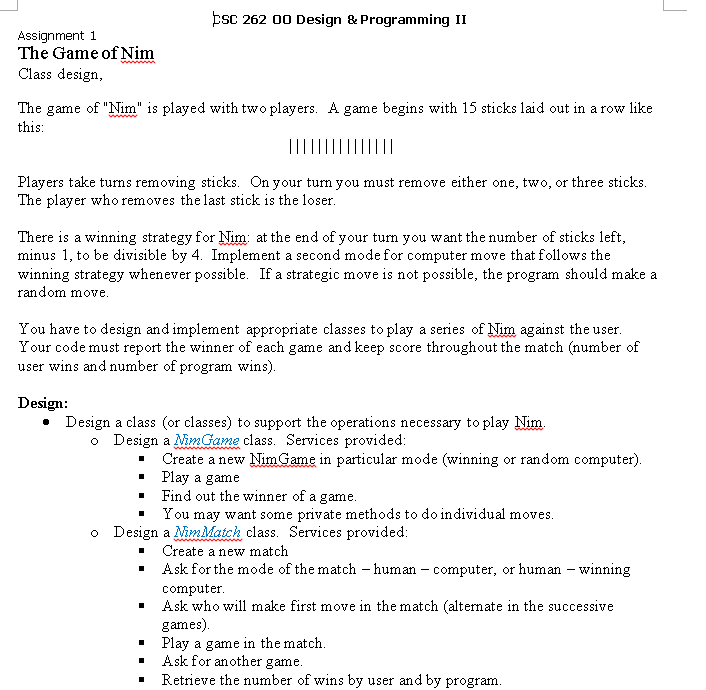 SC 262 oo Design & Programming II Assignment 1 The | Chegg.com