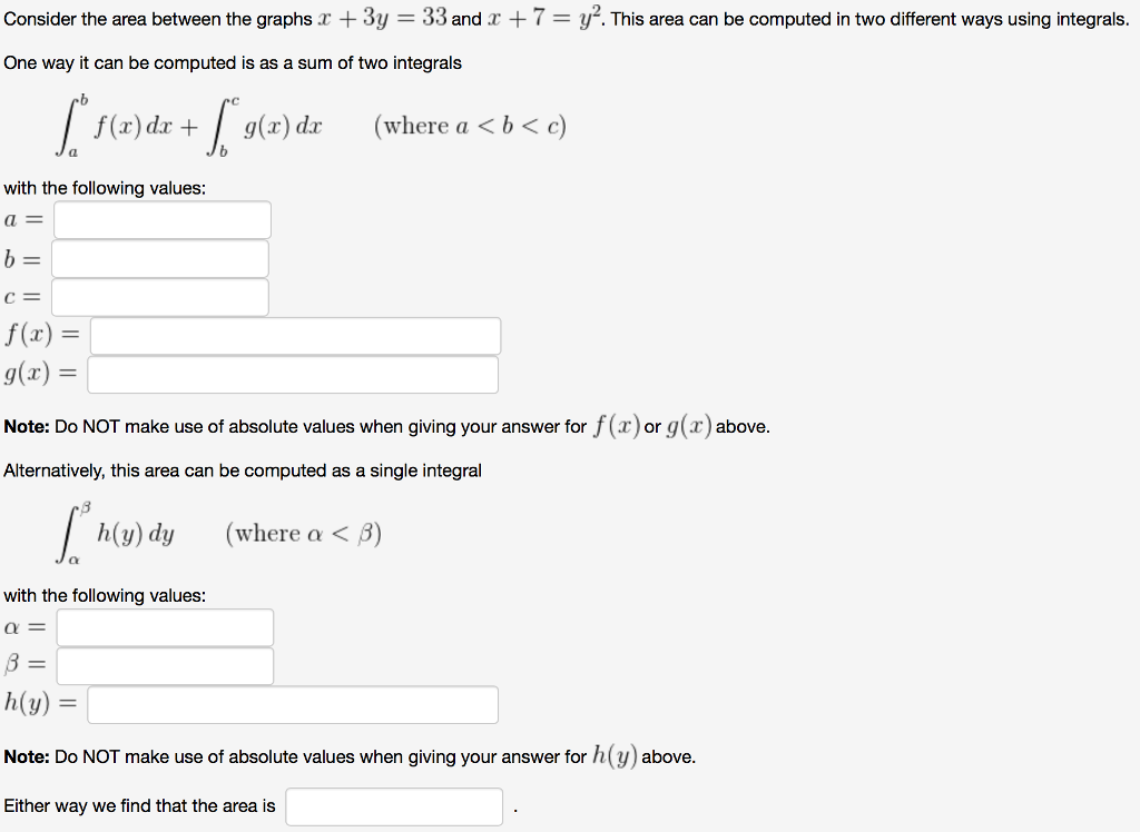 Solved Consider the area between the graphs r +3y 33 and | Chegg.com
