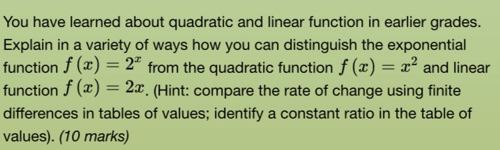 Solved You have learned about quadratic and linear function | Chegg.com