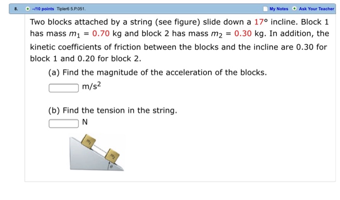 Solved Two blocks attached by a string (see figure) slide | Chegg.com