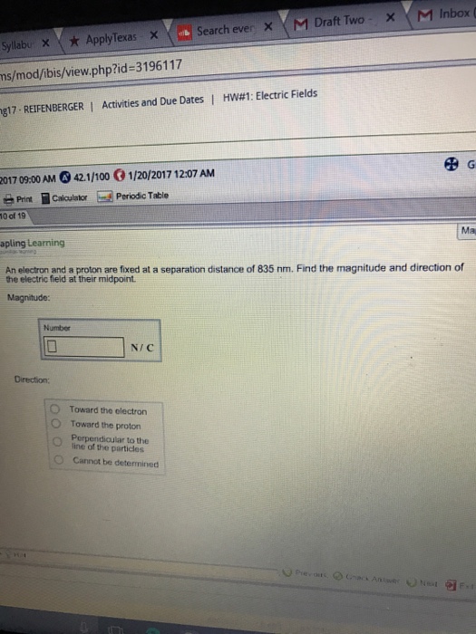 Solved An Electron And A Proton Are Fixed At A Separation