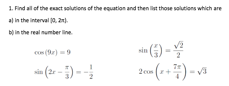 Solved Find all of the exact solutions of the equation and | Chegg.com