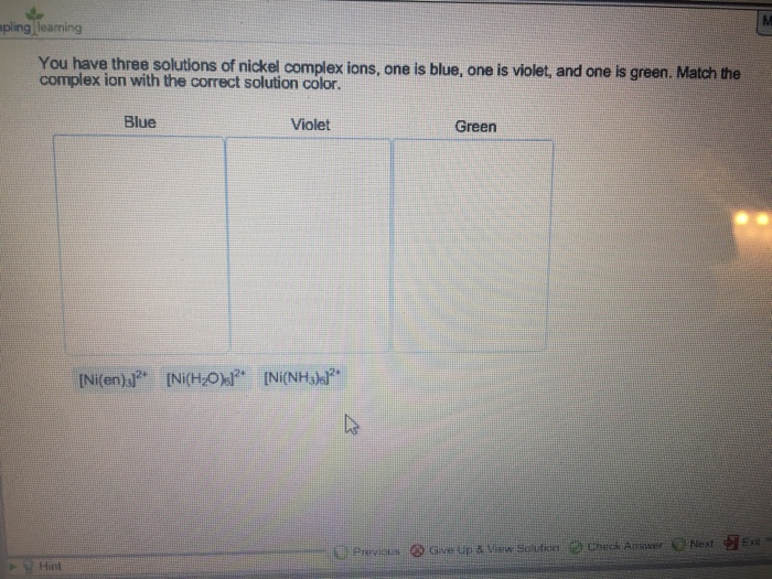 Solved You have three solutions of nickel complex ions, one | Chegg.com