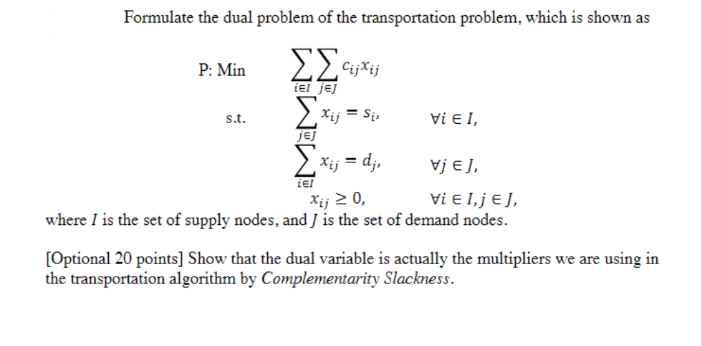 Solved Formulate the dual problem of the transportation | Chegg.com
