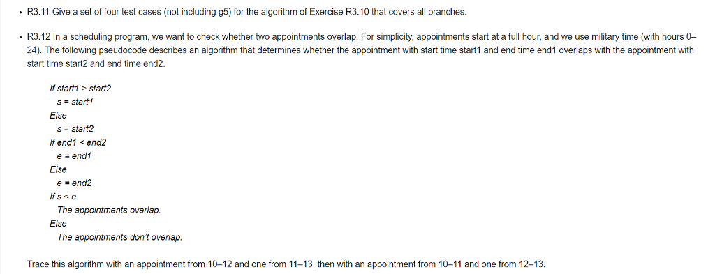 Solved R3.11 Give a set of four test cases (not including | Chegg.com