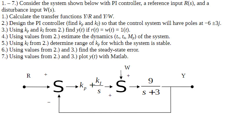 Solved 1. - 7.) Consider the system shown below with PI | Chegg.com