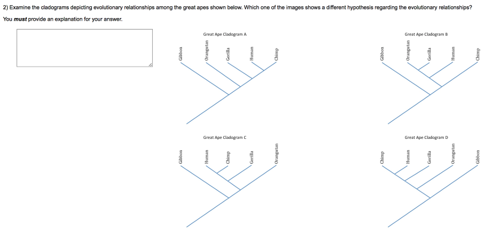 Solved 2) Examine the cladograms depicting evolutionary | Chegg.com