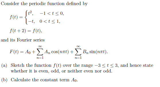 Solved Consider the periodic function defined by f(t + 2)- | Chegg.com