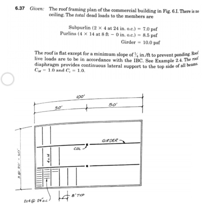 Solved 6.37 Given: The roof framing plan of the commercial | Chegg.com