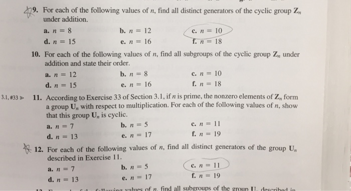Solved For each of the following values of n, find all | Chegg.com