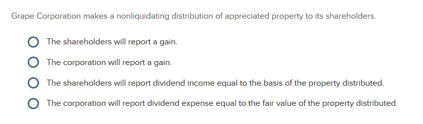Solved Grape Corporation makes a nonliquidating distribution | Chegg.com