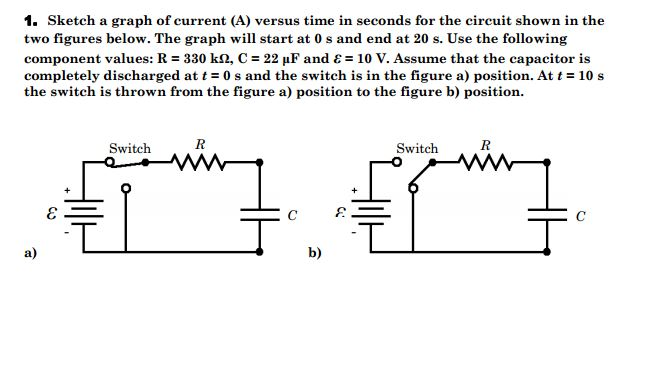 Sketch a graph of current (A) versus time in seconds | Chegg.com