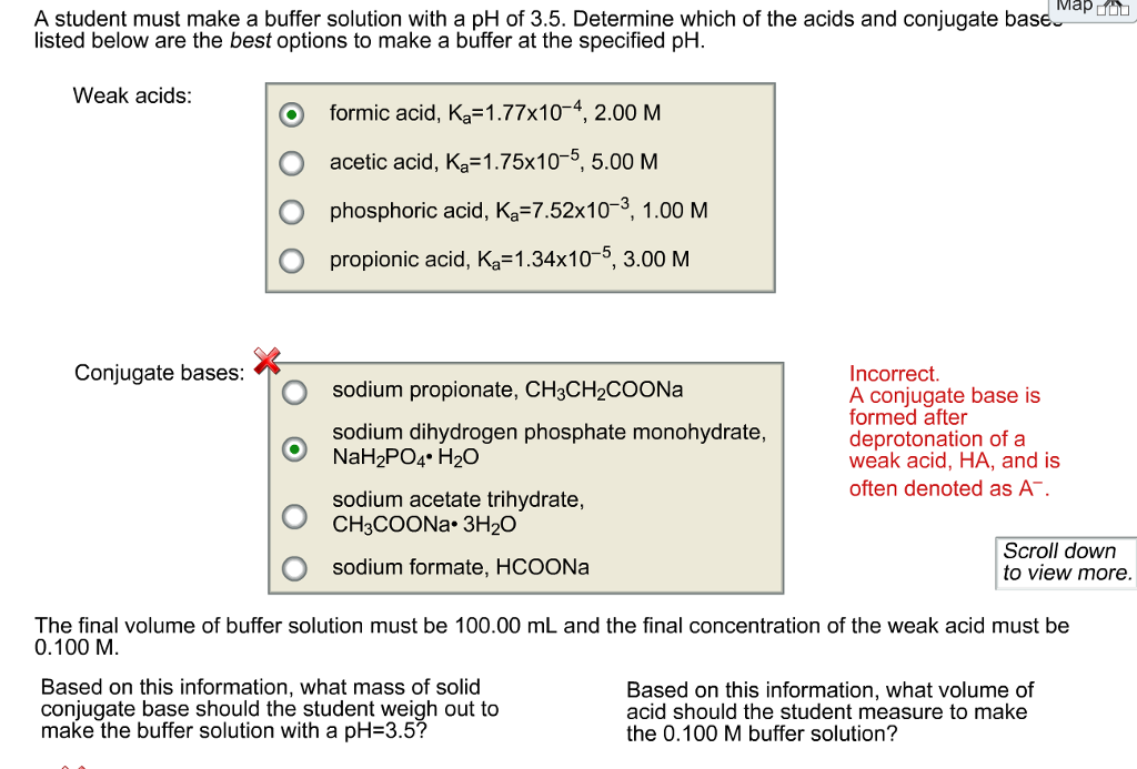 Solved A student must make a buffer solution with a pH of | Chegg.com