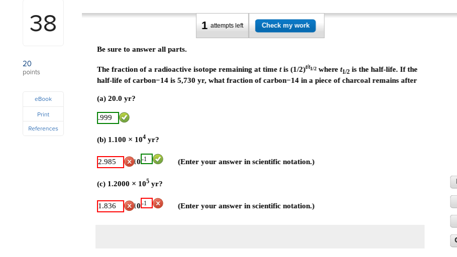 Solved 38 C 1 attempts left Check my work Be sure to answer | Chegg.com