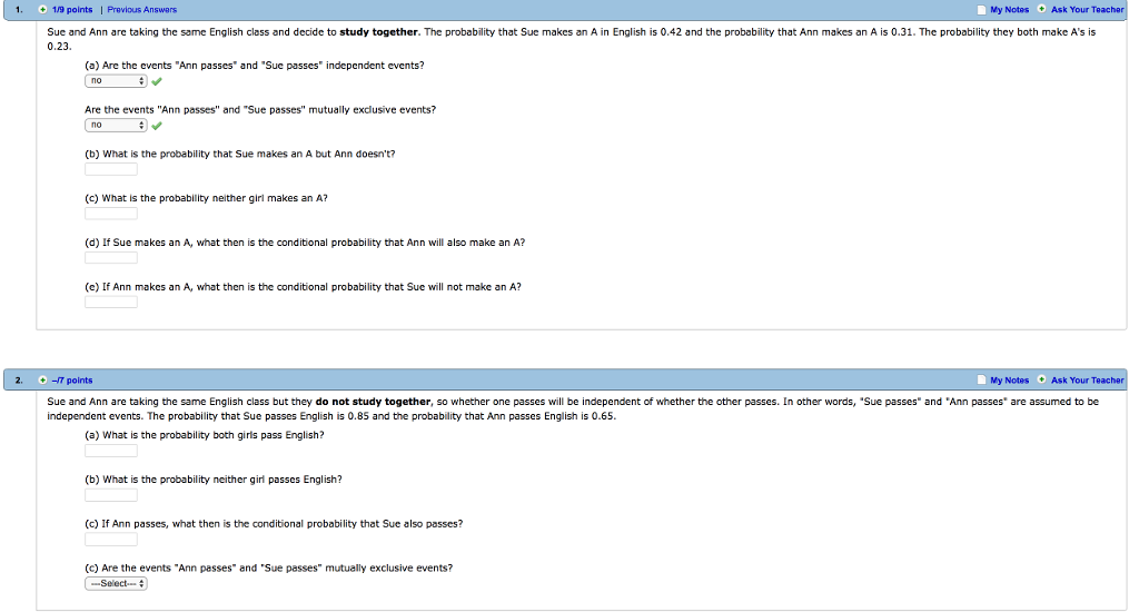 Solved Sue and Ann are taking the same English class and | Chegg.com