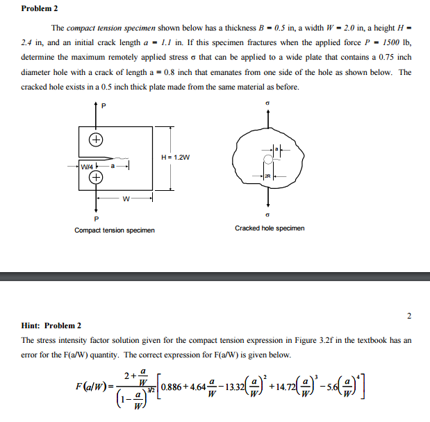 Solved The compact tension specimen shown below has a | Chegg.com