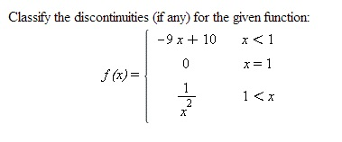 Solved Classify the discontinuities (if any) for the given | Chegg.com