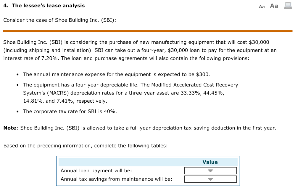 4. The lessee's lease analysis Aa Aa Consider the | Chegg.com
