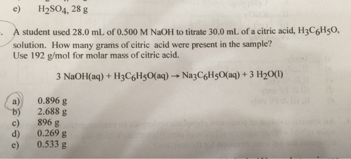 Solved A student used 28.0 mL of 0.500 M NaOH to titrate | Chegg.com