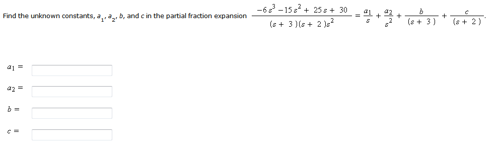 Solved Find the unknown constants, a1, a2, b, and c in the | Chegg.com