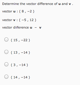 Solved Determine the vector difference of u and v. vector u | Chegg.com