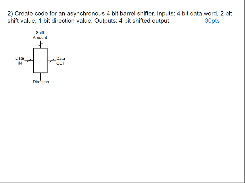 Create code for an asynchronous 4 bit barrel shifter. | Chegg.com