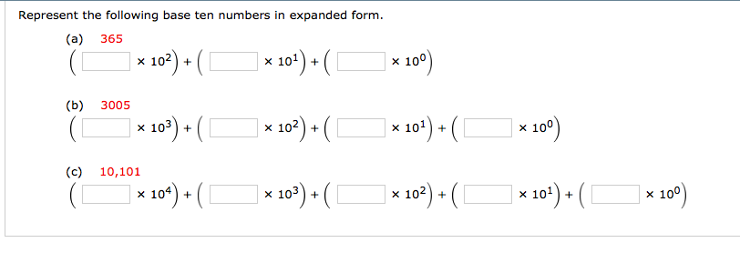 Solved Represent the following base ten numbers in expanded | Chegg.com Solved Represent the following base ten numbers in expanded | Chegg.com