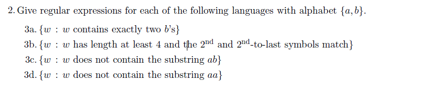 Solved 2. Give regular expressions for each of the following | Chegg.com