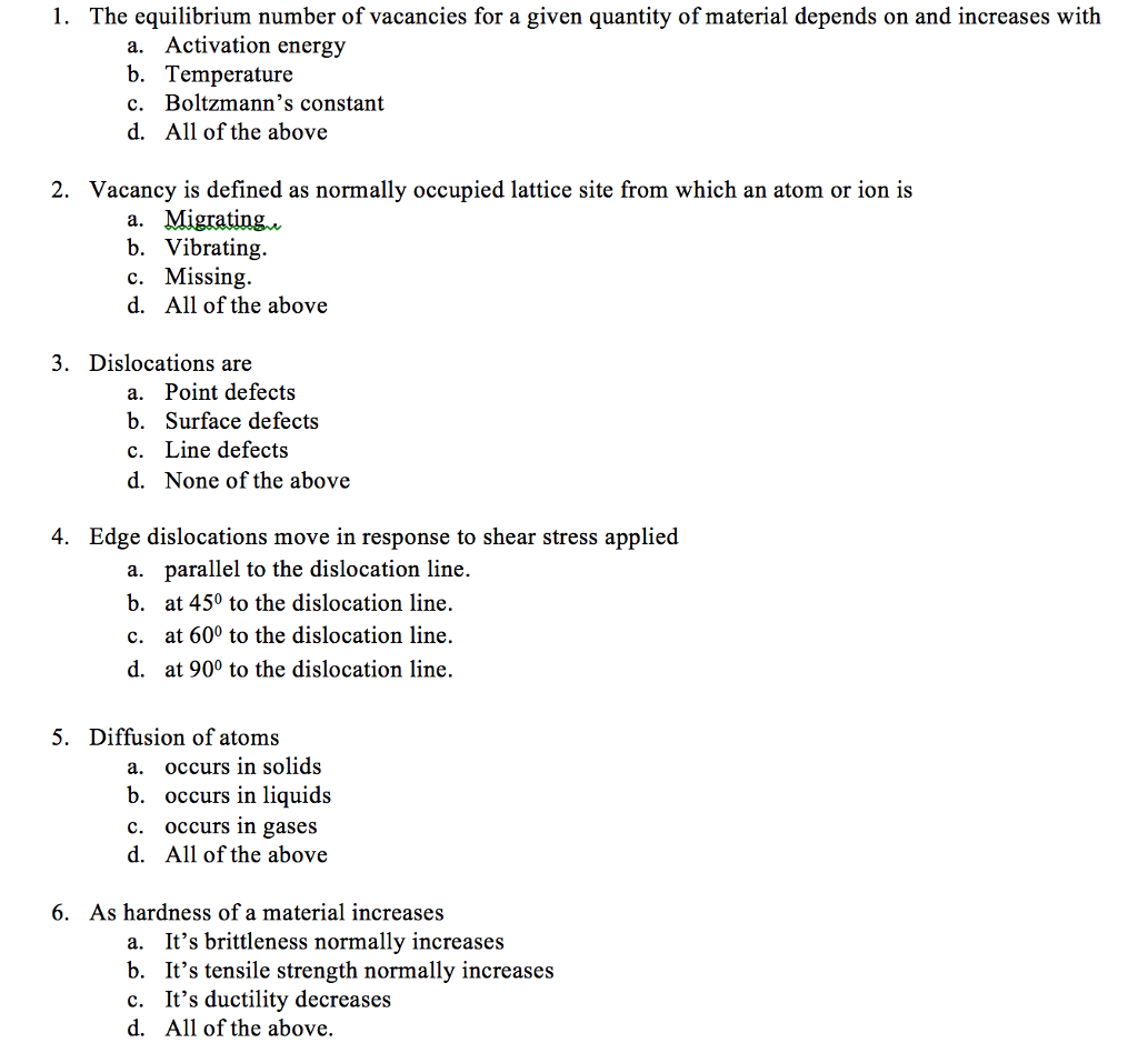 Solved 1. The equilibrium number of vacancies for a given | Chegg.com