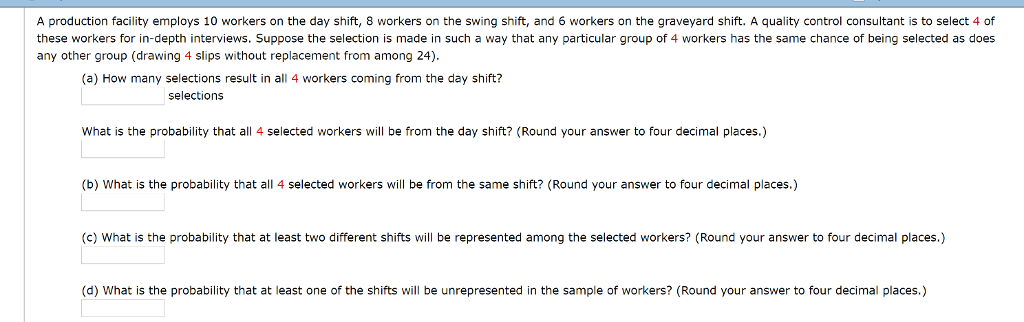 Solved A production facility employs 10 workers on the day | Chegg.com