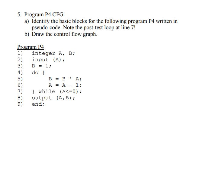 Solved Program P4 CFG. a) Identify the basic blocks for the | Chegg.com