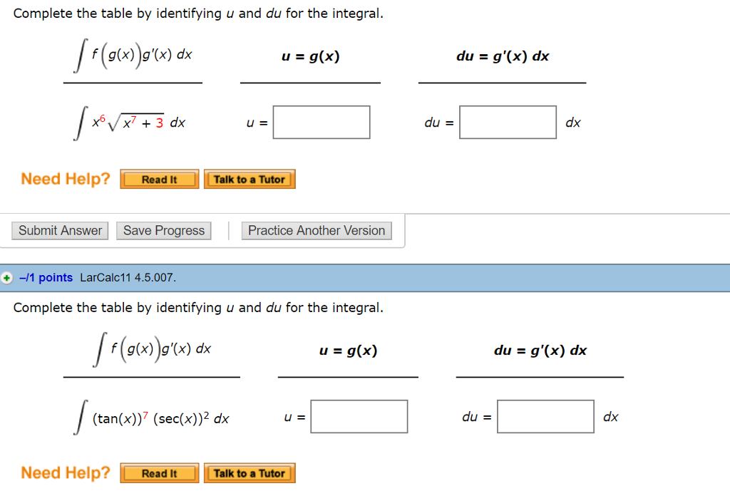Solved Complete the table by identifying u and du for the | Chegg.com