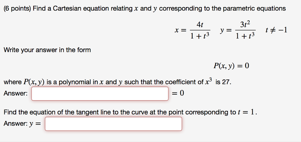 Solved Find a Cartesian equation relating x and y | Chegg.com