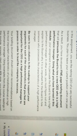 In this assignment, you are the retiring CEO of a | Chegg.com