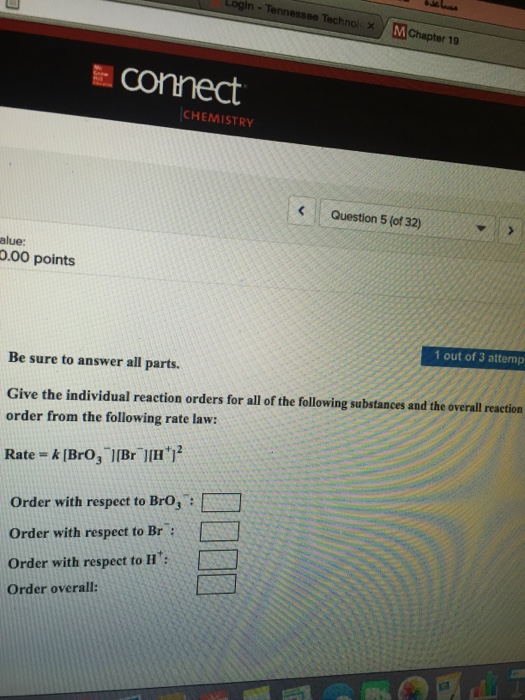 Solved Give the individual reaction order, for all of the | Chegg.com