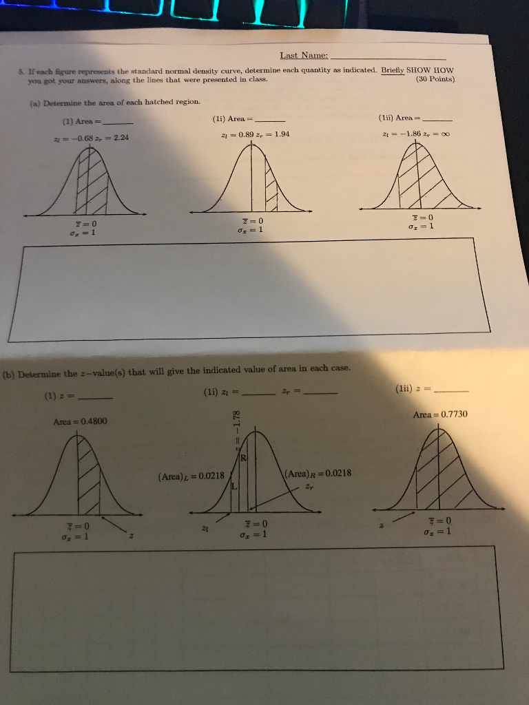 Solved Last Name s. If each figure represents the standard | Chegg.com
