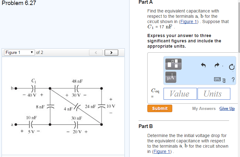 Solved Part A Find the equivalent capacitance with respect | Chegg.com