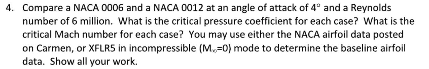4. Compare a NACA 0006 and a NACA 0012 at an angle of | Chegg.com