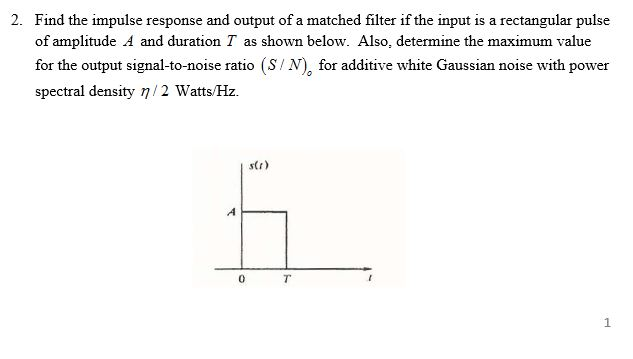 Solved Find the impulse response and output of a matched | Chegg.com