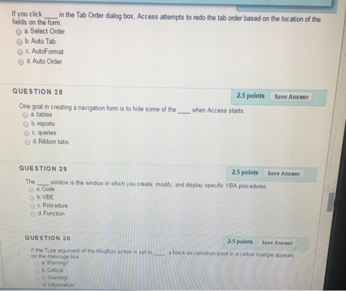 Solved If you click___in the Tab Order dialog box, access | Chegg.com