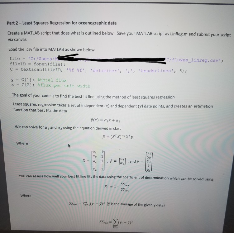 Solved Part 2 -Least Squares Regression for oceanographic | Chegg.com