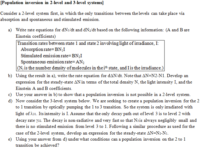 Consider a 2-level system first, in which the only | Chegg.com