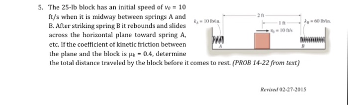 Solved 5. The 25-lb block has an initial speed of vo = 10 | Chegg.com