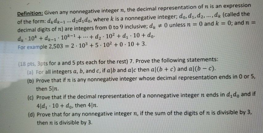 Solved Definition: Given any nonnegative integer n, the | Chegg.com