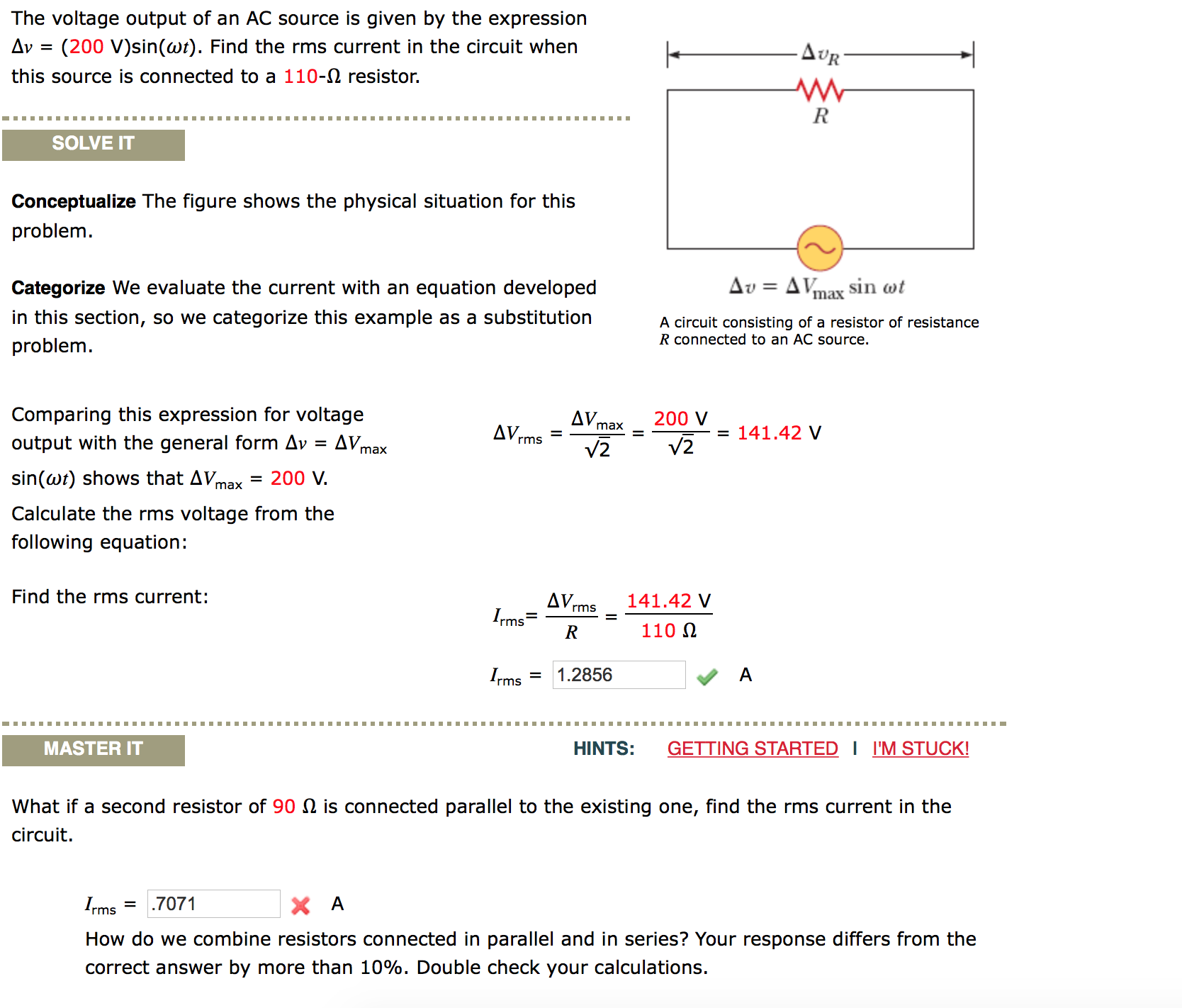 Solved The voltage output of an AC source is given by the | Chegg.com