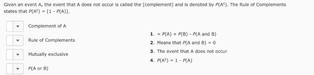 Solved Given an event A, the event that A does not occur is | Chegg.com